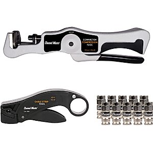 Channel Master Coaxial Connector Installation Kit - Weatherproof Connectors & Installation Tools for Standard, Dual, Tri & Quad Shield Cables, Ideal for Digital HDTV Antenna Installation