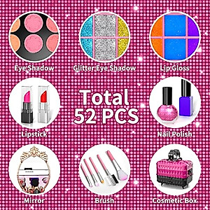 Kids Makeup Kit for Girl, 52 Pcs Pretend Makeup for Toddlers Kids, Washable Non Toxic Make Up for Girls, Pretend Play Toy Makeup Set Birthday for Little Girls Age 3 4 5 6 7 8 Years Old