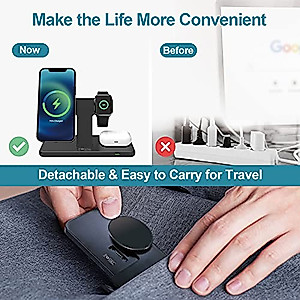Magnetic Wireless Charger for iPhone 14/14 Plus/13/12/Pro,Pro Max,Mini, FOVAL for Detachable Magsafe Charger Stand Fast Charging Station with QC3.0 Adapter for iWatch/AirPods(Watch Cable NOT in)