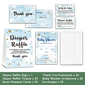 Baby Shower Cards Kit,Moon and Stars Set of 25 Baby Shower Invitations with Envelopes, Book Request Cards for Baby Shower,Sleepover Themed Baby Shower Party Favor Decoration(13)