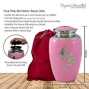 Trupoint Memorials Cremation Urns for Human Ashes - Decorative Urns, Urns for Human Ashes Female & Male, Urns for Ashes Adult Female, Funeral Urns - Butterfly Pink, Large