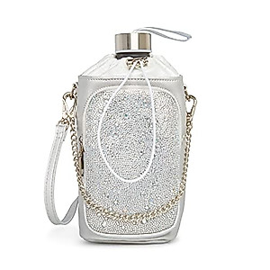 Betsey Johnson Rhinestone Hydration Bag with Water Bottle, Silver