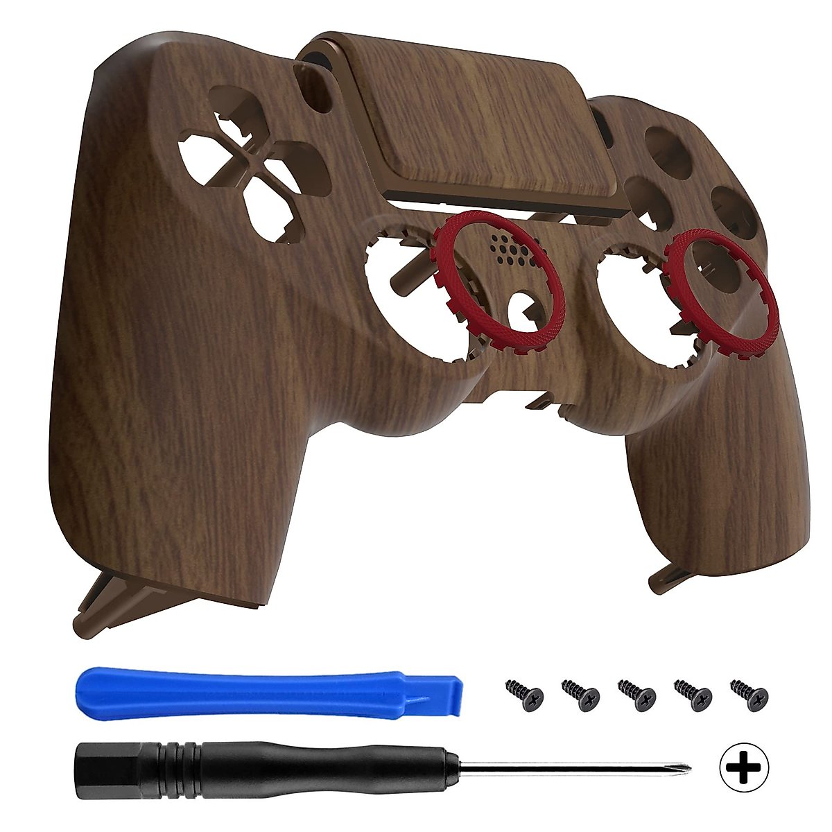 eXtremeRate Wood Grain Ghost Replacement Faceplate Touchpad Cover, Redesigned Soft Touch Housing Shell Case Touch Pad Compatible with PS4 Slim Pro Controller JDM-040/050/055 - Controller NOT Included