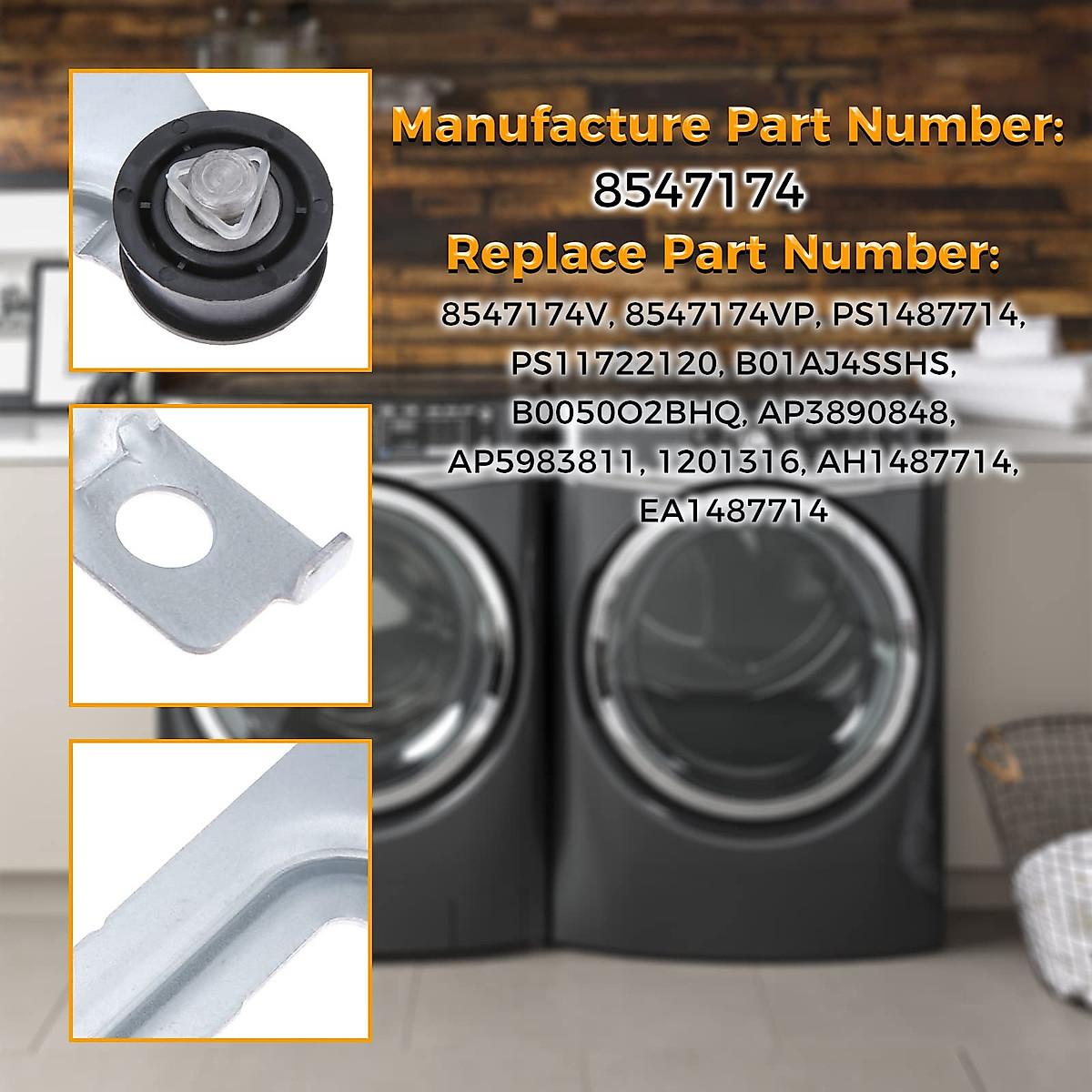 8547174 Dryer Idler Pulley, Replace 8547174VP PS1487714 AP3890848 AP5983811 1201316 AH1487714 EA1487714, Replacement for Whirlpool, Maytag, Kenmore, Kitchen Aid
