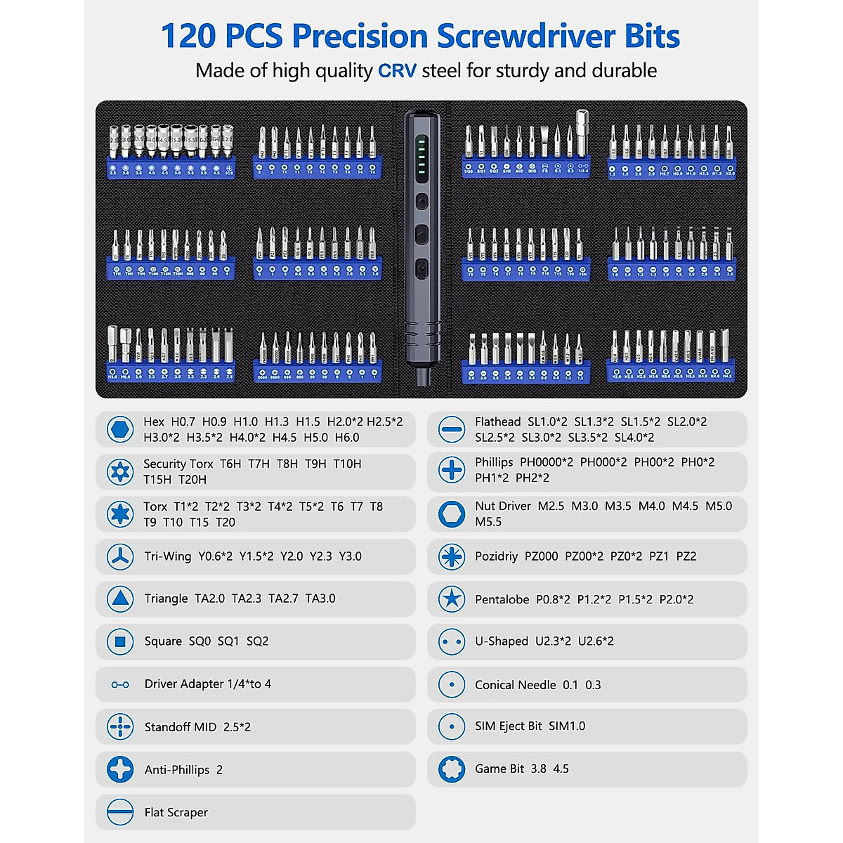 Mini Electric Screwdriver Set 140-IN-1: UnaMela Small Electric Screwdriver Cordless - 120 Precision Bits, 5 Torque Settings, LED Light, Magnetic Power Screwdriver Repair Tool Kit for PC RC Electronics