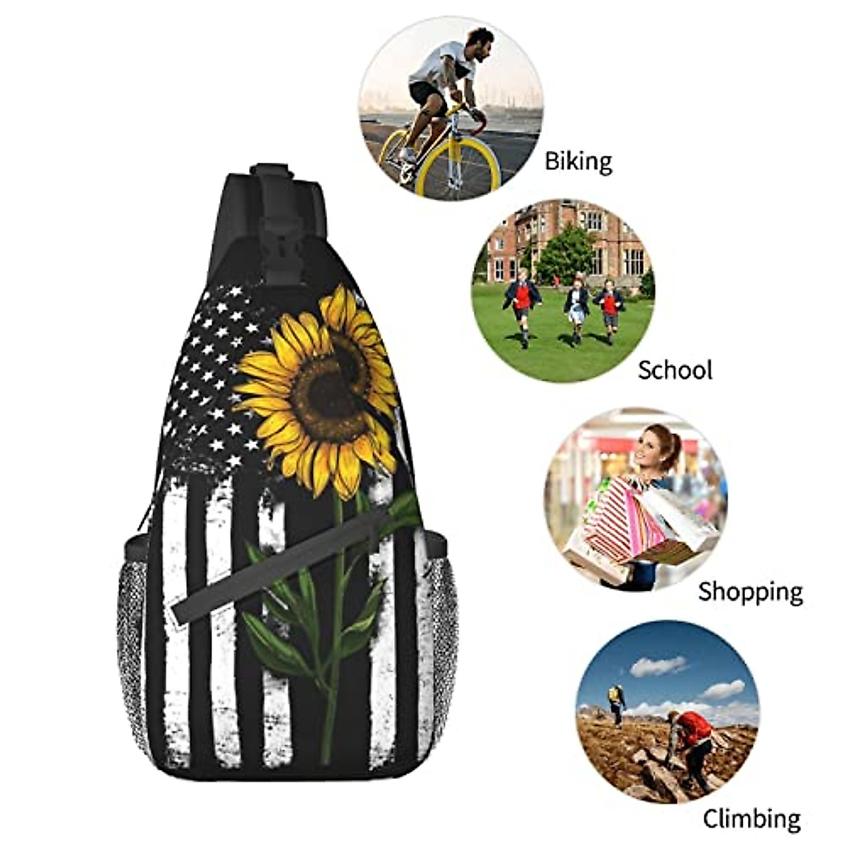 Yuwznsx Sling Crossbody Backpack Bag Chest Bag For Men Women Travel Hiking Daypack Usa American Flag Sunflower