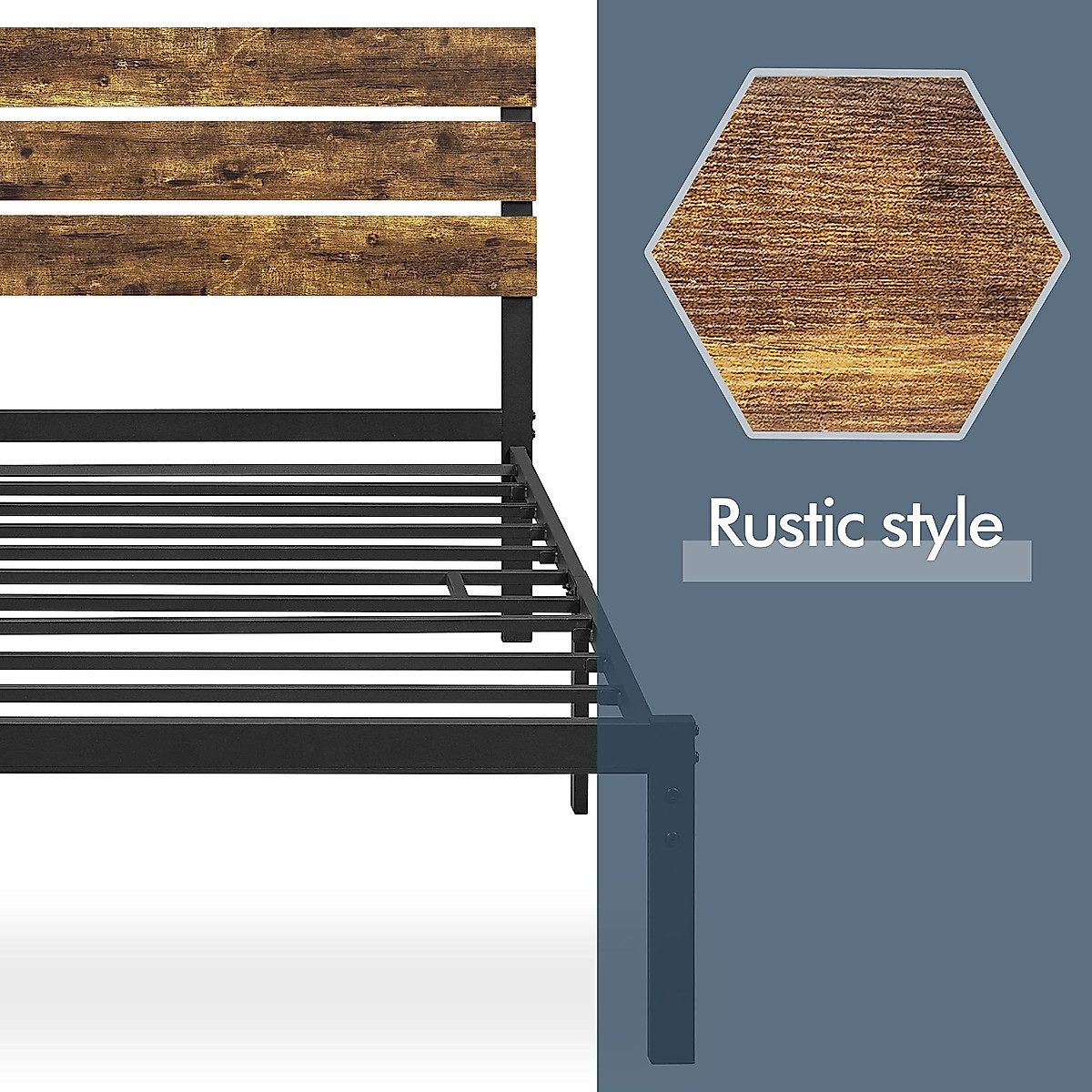 Yaheetech Twin Bed Frames Metal Bed with Modern Rustic Wooden Headboard, No Box Spring Needed/12'' Underbed Storage/Easy Assembly, Brown Twin Bed