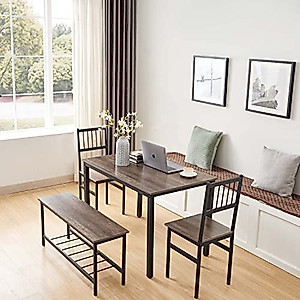 Dining Table Set for 4,Kitchen Table with 2 Chairs & 1 Bench,Wood Breakfast Table Set with Storage Racks for Small Space,Apartment,Dining Room, Home Office