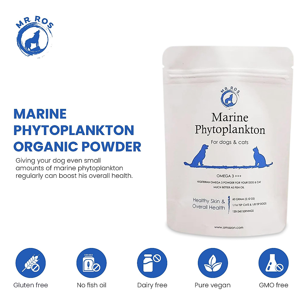 Mr. Ros Marine Phytoplankton: Supercharge Your Dog's Health (2.12 oz / 60 g). Essential Nutrients for Shiny Coat, Strong Joints & Overall Wellbeing