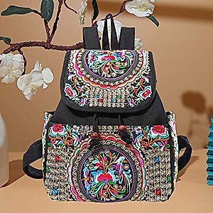 Goodhan Embroidered Women Backpack Purse Anti-theft Casual Shoulder Bag Satchel Bags Lightweight Daypack