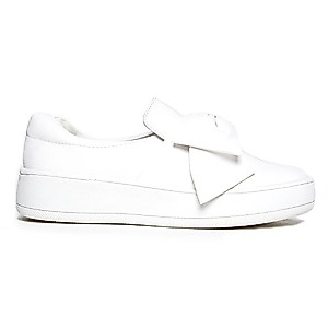 J. Adams Wally Platform Sneakers for Women - Comfortable Slip On Shoes with Bow - White Vegan Nubuck - 11