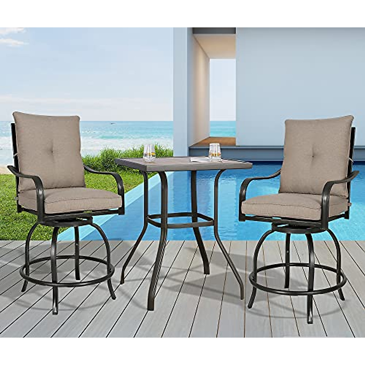 Ulax Furniture Outdoor Swivel Counter Stools Patio Bar Chairs with 100% Olefin Cushion (Set of 4)