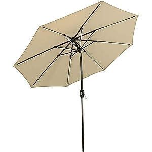 Sunnydaze 9-Foot Sunbrella Tilting Patio Umbrella with Solar LED Light Bars - Beige