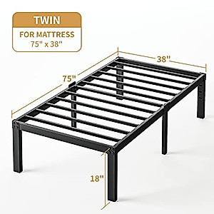 Gdduck 18 Inch Twin Bed Frame Metal Platform Bed Frame with Storage，Sturdy Steel Frame No Box Spring Needed,Black Frame Heavy Duty Noise-Free,Easy Assembly，Support up to 2500lbs