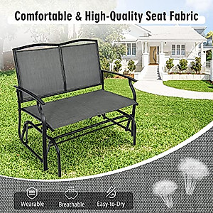 Tangkula 2-Person Patio Glider Bench, Outdoor Rocker Glider Loveseat Chair W/Heavy-Duty Steel Frame, Breathable Seat Fabric, Rocking Lounge Chair for Poolside, Garden, Backyard (Grey)