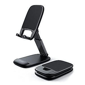 Lamicall Foldable Phone Stand for Desk - Height Adjustable Cell Phone Holder Portable Cellphone Cradle Desktop Dock Compatible with iPhone 13 Pro Max Mini, 12 11 XR X 8 7 6 Plus SE, 4-8'' Smartphone