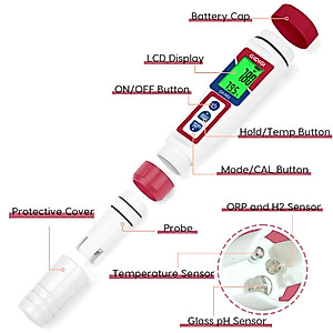 Hydrogen Tester, GIDIGI pH Meter, Digital pH TDS Meter for Water, Accurate ORP Meter, 4 in 1 pH H2 ORP Temp Test kit for Hydrogen Water Bottle, Hydrogen Water ppb/ppm Tester with ATC