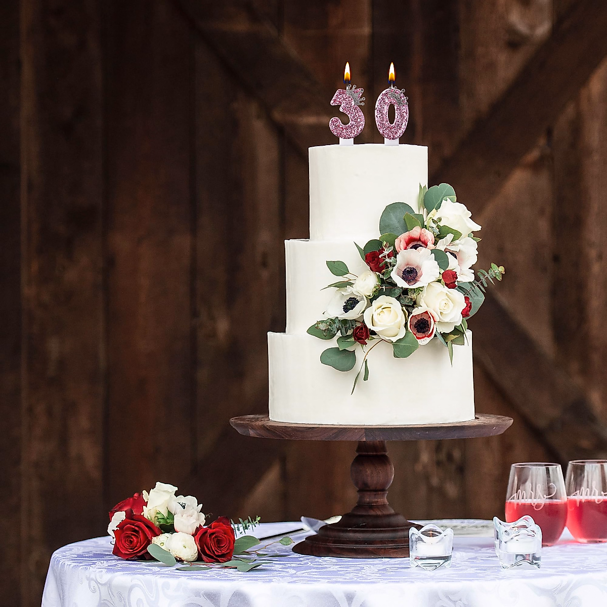 VSHILI 30 Birthday Candles, 30th Cake Candles, Pink Happy Birthday Number 30 Candles Cake Topper Decorations for Party Men Women