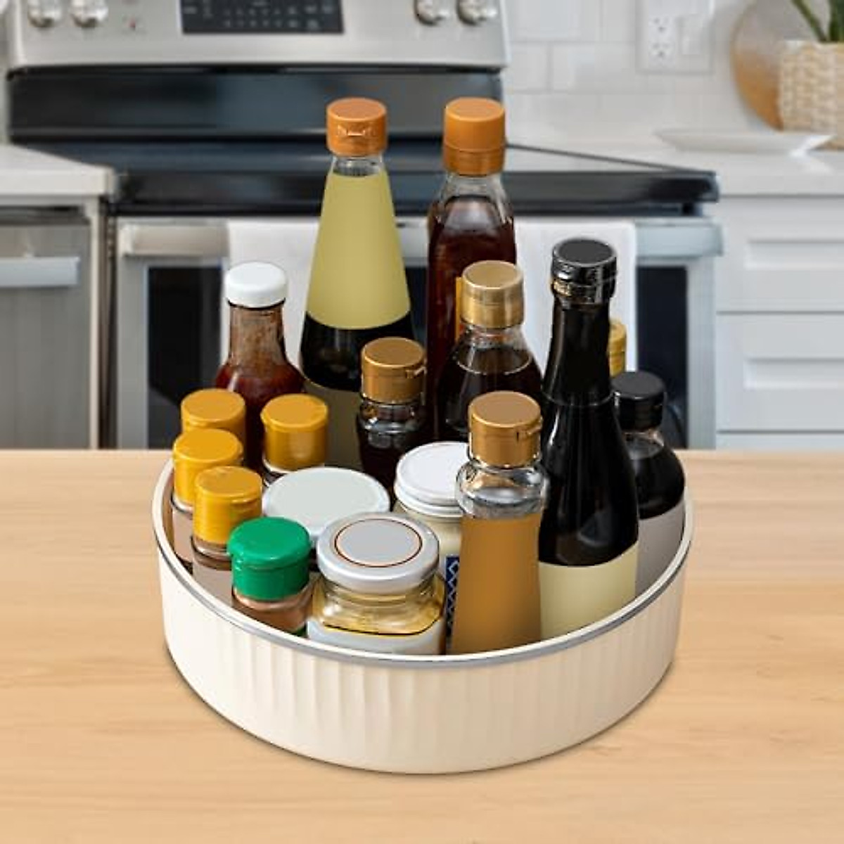 Lazy Susan Turntable Organizer Spice Rack Organizer Large Capacity Rotating Makeup Organizer for Cabinet Table Fridge Storage, White