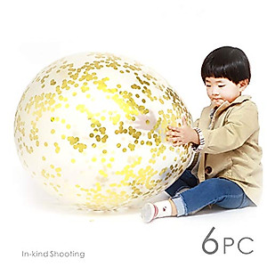 36 Inch Jumbo Confetti Balloons, Giant Latex Balloon with Gold Confetti (Premium Helium Quality) Pkg/6 Latex glitter balloons for Party/Birthdays/Wedding/Festivals Christmas and Event Decorations