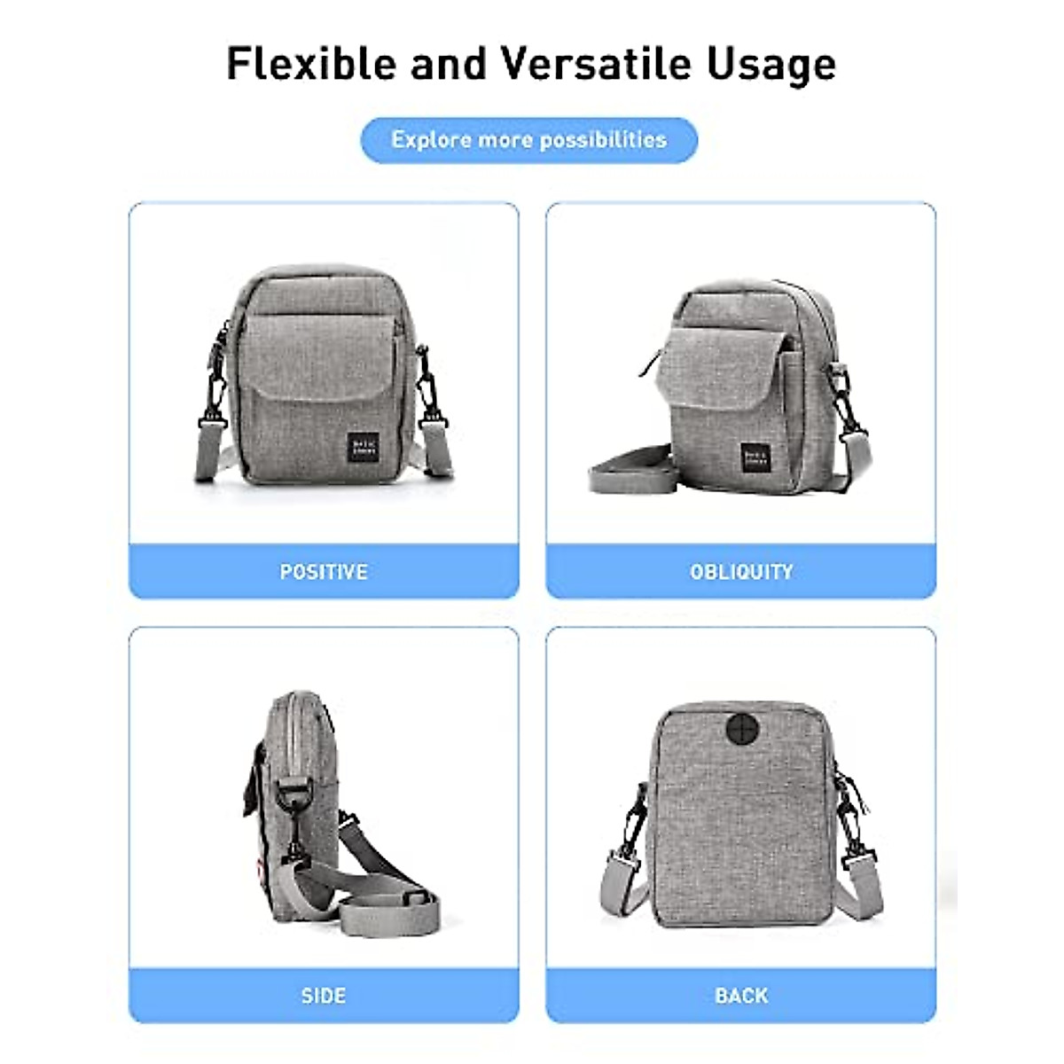 Grey Small Side Shoulder Bag Crossbody Bag for Men Women Mini Messenger Bag Satchel Bag Travel Purse Wallet Passport Holder Bag, Cell Phone Purse Neck Pouch Wallet- Unisex Large Size