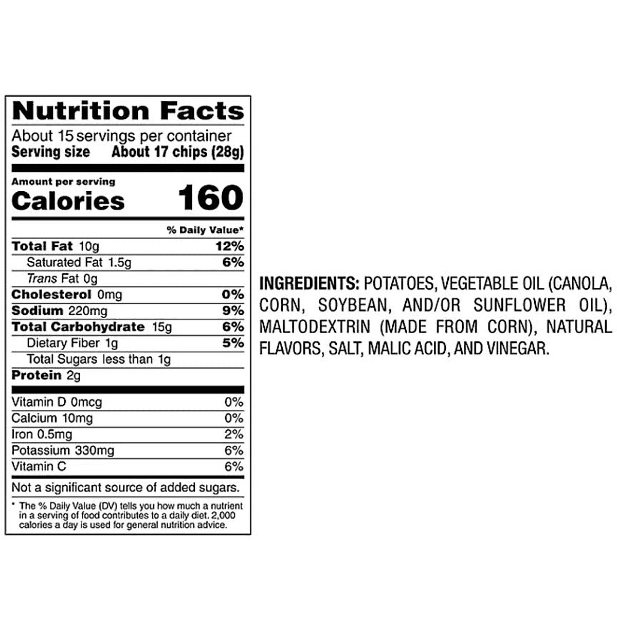 Lay's Potato Chips, Salt & Vinegar, 1 Ounce (Pack of 40)