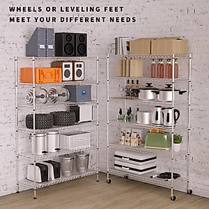 YYkokocat Heavy Duty 6 Tier Shelving Unit Adjustable 6000Lbs Capacity Steel Storage Rack 18" x 48 x 76 Mobile Shelves Wire Shelf Silver Rolling Utility Cart for Pantry Garage Kitchen, Chrome