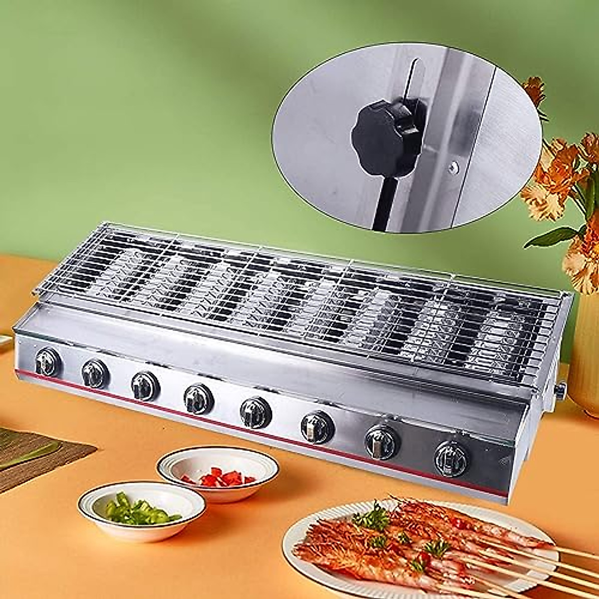 Commercial LPG Gas BBQ Grill - 40'' Tabletop Grill with 8 Burners, Portable Gas Barbecue Griddle with Independent Switches - Perfect for Parties, Backyard BBQs, Camping, and Picnics