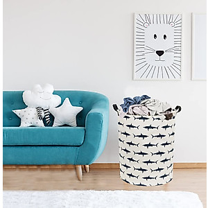 Sanjiaofen Kids Laundry Hamper,Canvas Shark Hamper Collapsible Boys Storage Baskets for Shark Room Decor,Nursery Hamper,Toy Organizer,(Shark)