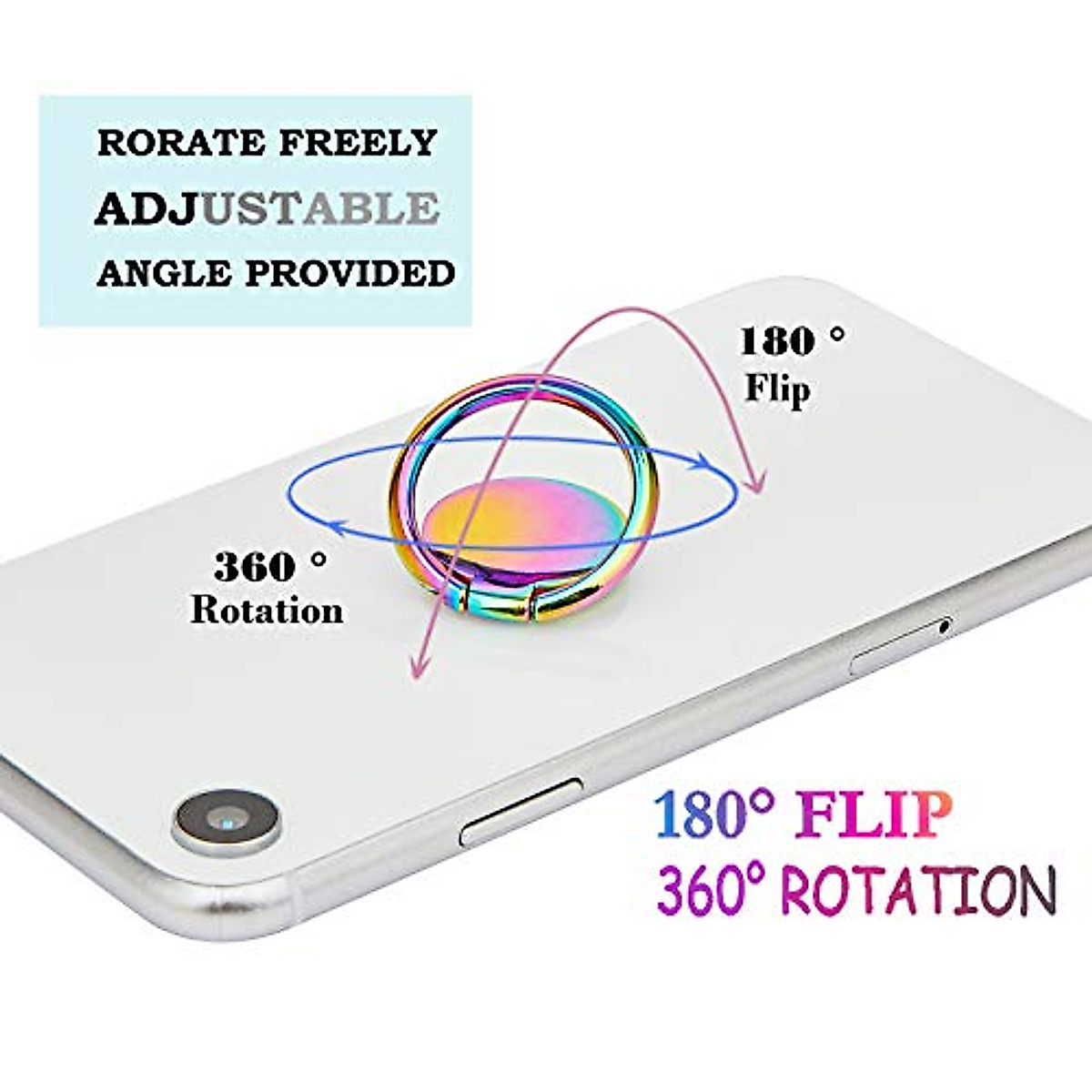 lenoup Rainbow Cell Phone Ring Stand Holder,Purple Multicolor Ring Grip Kickstand,360 Rotation Metal Finger Ring for Almost All Phones,Pad