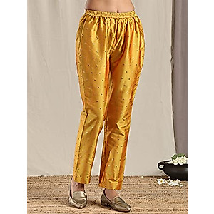 Indian Kurti for Womens With Pant | Art Silk Woven Kurta Kurtis Dress For Women Tops Tunic Yellow