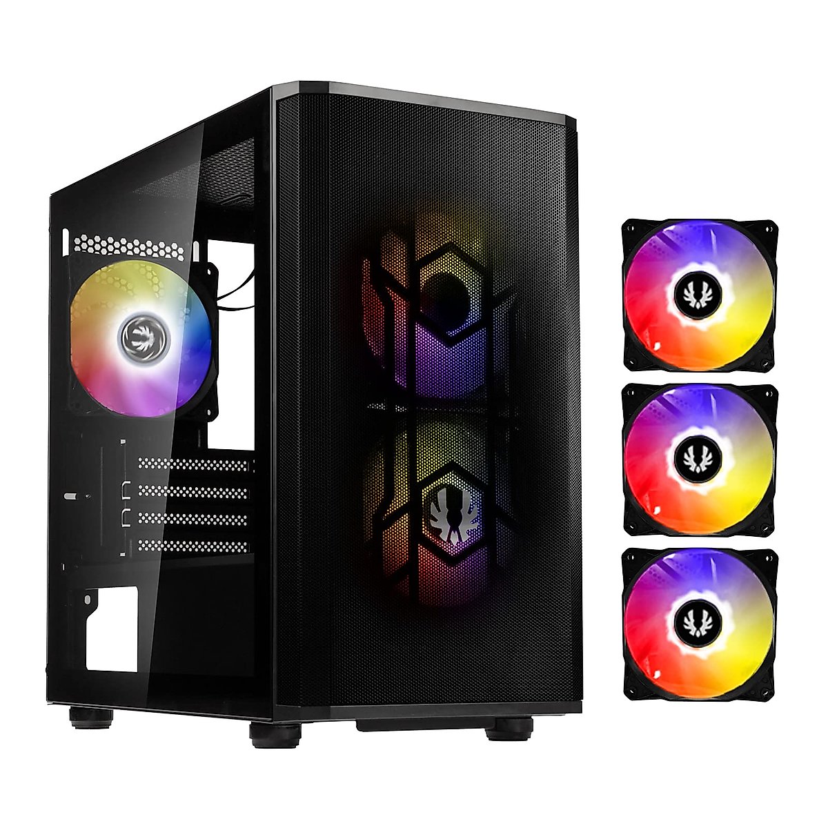 BitFenix Nova Mesh mATX (Micro ATX, Mini ITX) High Airflow PC Gaming Case ARGB Edition Black, 3 x ARGB Fans Pre-Installed, 240mm AIO Support at Top, GPU Length Support Up to 345mm (Micro ATX Black)