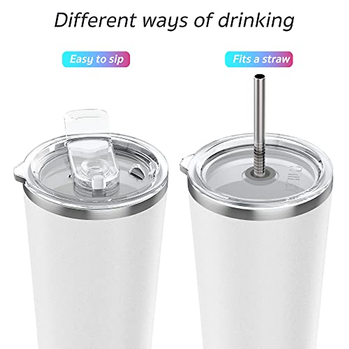 THILY Vacuum Insulated Tumbler Stainless Steel 26 oz Coffee Cup with 2 Lids and Straws, Powder Coated Travel Mug, Keeps Ice Drinks Cold, White