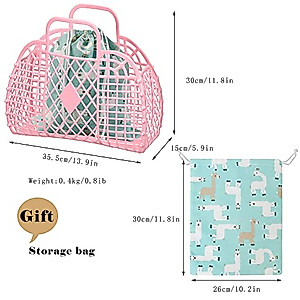 Makukke Jelly Bag for Women,Beach Tote Bag Womens' Fashion Plastic Jelly Purse,80's Retro Purse with Burlap Bags