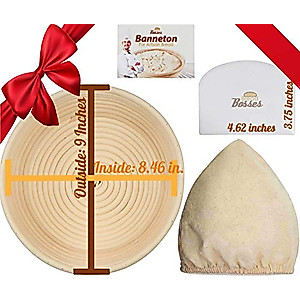 9 Inch Bread Banneton Proofing Basket - Baking Bowl Dough Gifts for Bakers Proving Baskets for Sourdough Bread Scraper Tool Starter Proofing