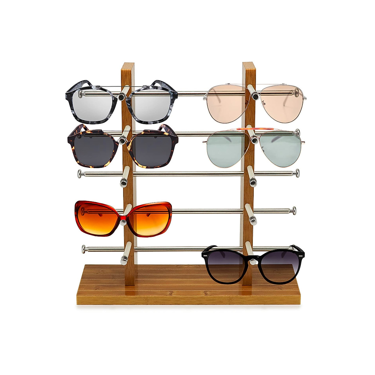 QWORK Wood Sunglass Glass Rack Frame, 5 Layers Glasses Showcase, Sunglasses Display Stand Holder, Detachable