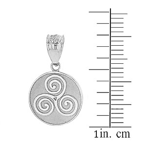 Claddagh Gold Solid 925 Sterling Silver Celtic Triple Spiral Triskele Round Charm Pendant