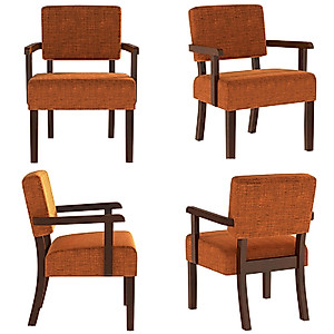 FAGAGA Accent Chair Set of 2 with Table, Living Room Chairs with Soft Seat and Armrests for Living Room Bedroom Reading Room Waiting Room (Orange), Linen, AC01