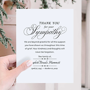 PIXELIA'S CREATIONS Simple classic elegance funeral thank you cards personalized, bereavement thank you card with envelope, symphaty acknowledgement