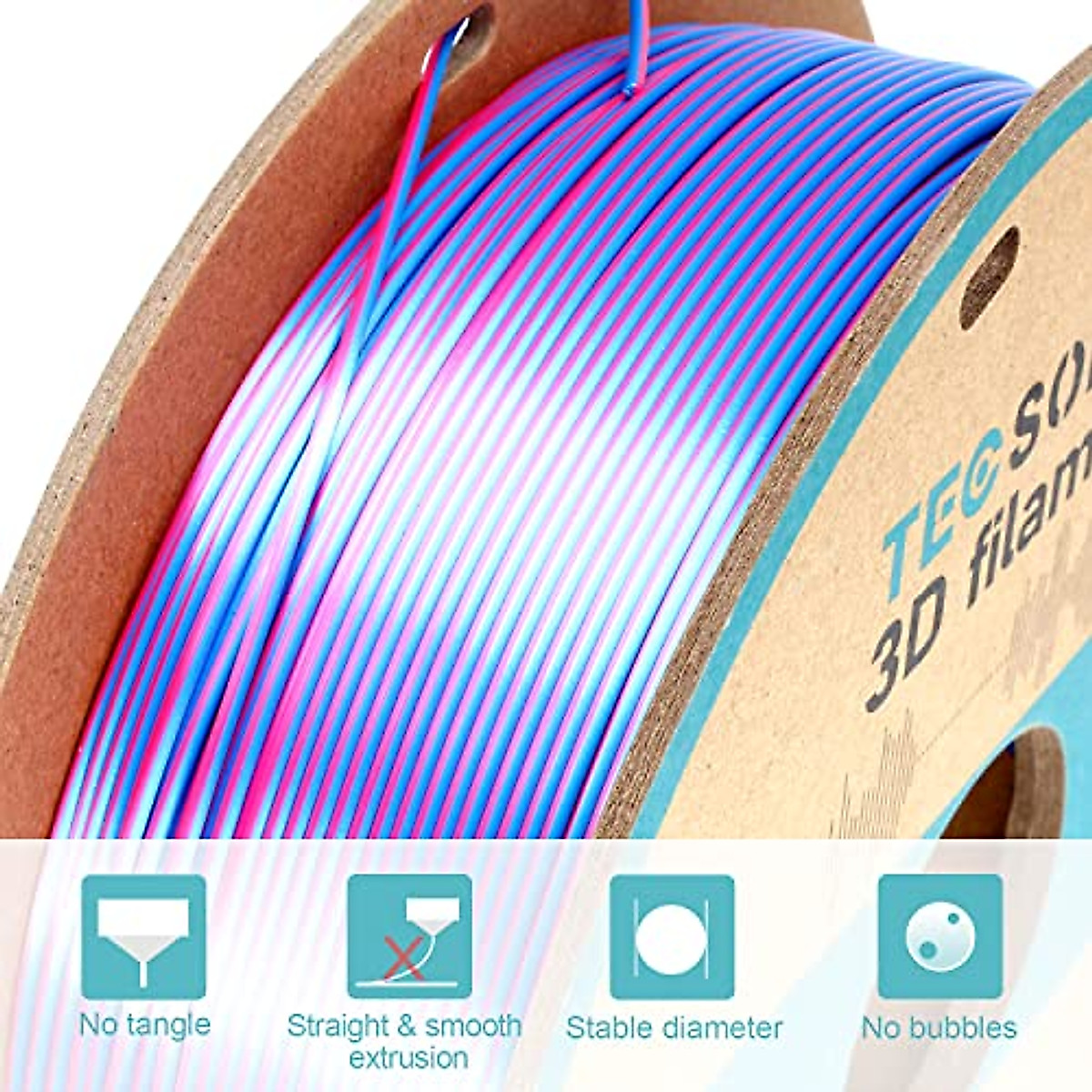 TECSONAR Silk Dual Color PLA Filament Coextrusion Filament Multicolor 3D Printer Filament 1kg Dichromatic Filament 1.75mm (± 0.03 mm) Compatible w/Most of 3D Printer, Silk Blue Rose Red