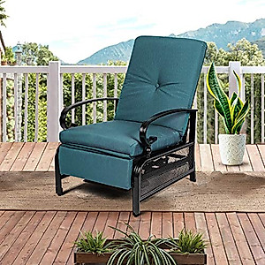 Incbruce Outdoor Lounge Chair Patio Furniture Adjustable Recliner with Retractable Steel Frame and Removable Thick Cushions - Peacock Blue
