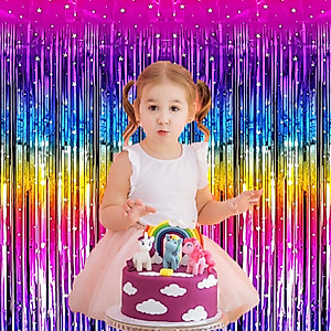 Masxkle 2 Pack (3.3x6.6Ft) Sparkling Neon Rainbow Party Decorations Rainbow Foil Fringe Curtain Backdrop for Birthday Wedding Engagement Bridal Shower Cartoon Party Decorations