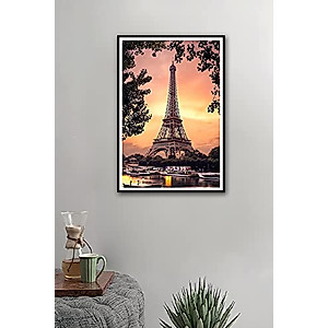 HAOYIHAOJU Paris Wall Art Prints, Pink Eiffel Tower Unframed Art Poster Decor for Girls Living Room Bedroom Bathroom Kitchen Office Decor, 16 x 24 Inch