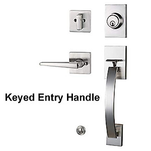 NEWBANG Silver Double Doors Handle Lock Set for Front & Entry Door - Satin Nickel Finish,MDHST2017SN-SET-BR