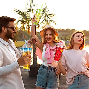 Luxfuel 32oz Acrylic Tumblers with Lid and Straws,Double Walled Clear Plastic Straw Cup,Reusable Insulated Cups Perfect for Parties,Birthdays,Weddings -2 Pack