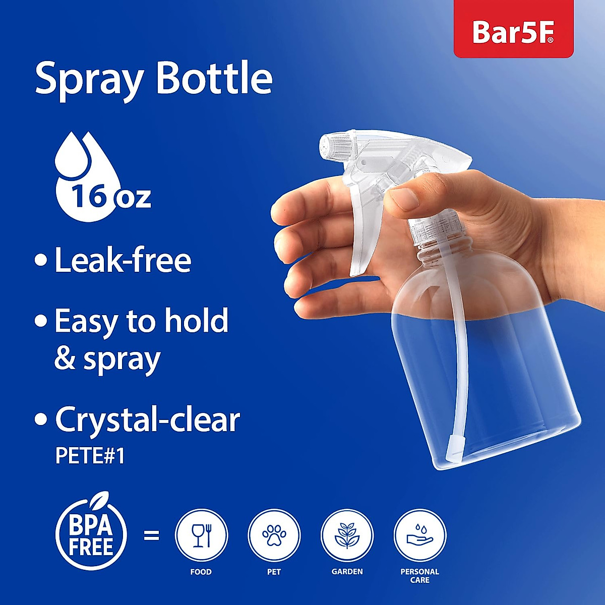 Bar5F Empty Clear Spray Bottle Adjustable Head Sprayer from Fine to Stream, Natural, 16 Oz, Pack of 3