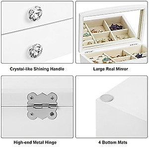SONGMICS Jewelry Box, 3-Tier Wooden Jewelry Case, Jewelry Organizer with Large Mirror, for Rings, Necklaces, Earrings, Bracelets, White UJOW03W