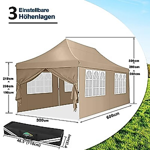 COBIZI 10x20 Pop Up Canopy Tent with 6 Removable Sidewalls, Easy Up Commercial Canopy, Waterproof and UV50+ Gazebo with Portable Bag, Adjustable Leg Heights,Party Tents for Parties