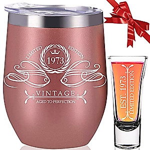 50th Birthday Gifts For Women - 1973 Wine Tumbler & Shot Glass Funny Bday Present Ideas Cheers To 50 Year Old Her, Wife, Daughter, Sister, Girlfriend, Anniversary From Mom, Dad, Husband Decorations
