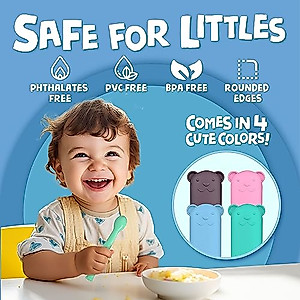 MONEE Baby Spoons | Gentle on Gums Silicone Baby Spoon | BPA-Free Dishwasher Safe Baby Utensils 6-12 Months | Baby Spoons Self Feeding 6+ Months | Silicone Feeding Supplies (Pink & Green)